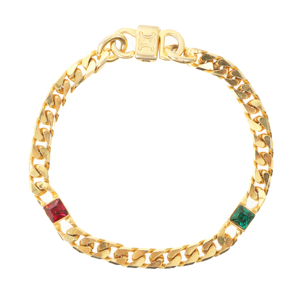 Celine | Jewelry | Celine Color Stone Logo Plate Chain Bracelet Red ...